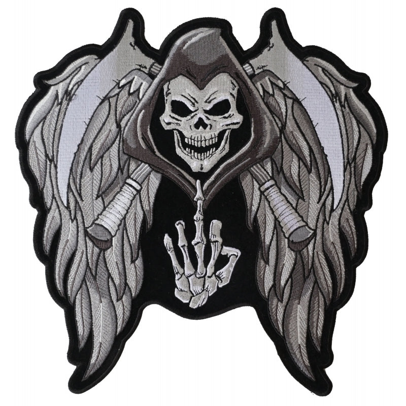 PL5144 Reaper Wings Scythe Middle Finger Embroidered Iron on Patch – Antelope Creek Leather