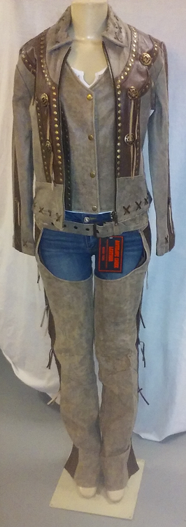 Ladies Two Tone Brown Leather Chaps 4302 – Antelope Creek Leather